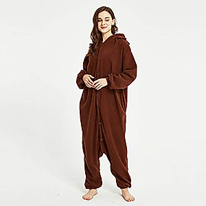 III HHONS Brown Bear Onesie Women Adult Animal Pajamas Costume Halloween Cosplay Sleepwear Onesies For Men Large