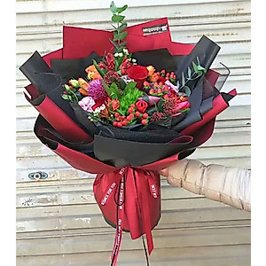 NatureMan 20 Sheets Double-Sided Colors Flower Wrapping Paper,Waterproof Valentine's Day Bouquet Wrapping Paper 22.8x22.8Inch Used for Gift Packaging, Flower Shop Bouquet Packaging (Black+Wine red)