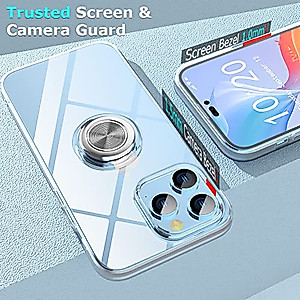 SQMCase Case for iPhone 14 Pro Max, Clear Body Soft TPU Shockproof Case with 360 Degree Rotation Ring Kickstand(Work with Magnetic Car Mount) for iPhone 14 Pro Max 6.7 inch, Clear