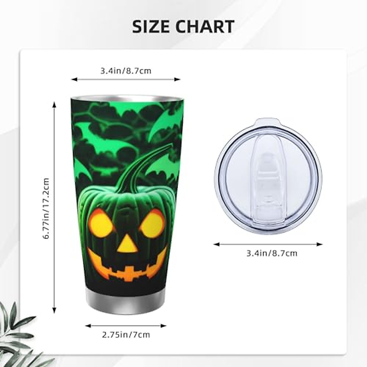 Green Ghost Horror Halloween 20oz Insulated Stainless Steel Tumbler With Lids And Straws, Double Wall Vacuum Travel Coffee Mug, Thermal Cup For Cold & Hot Drinks, Reusable Metal Straw & Brush
