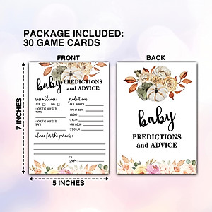 30 Double Side Baby Prediction And Advice Game Cards, Floral Pumpkin Thanksgiving Day Baby Shower Game Cards - 5" x 7"(01)