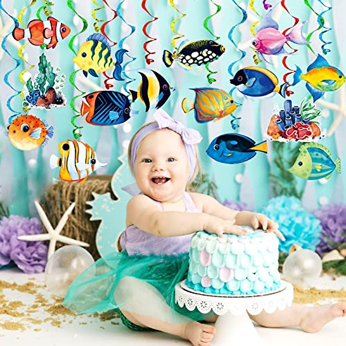 Tropical Fish Hanging Swirls 30 Pack Foil Ceiling Hanging Swirls Streams Banner Decorations Garland for Kids Under the Sea Ocean Baby Shower Celebrating Events Birthday Party Supplies Room Wall Decor