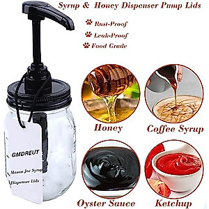 GMDREUT Mason Jar Syrup & Honey Pump Dispenser Lids For Regular Mouth Jar (2 Pack) Coffee Syrup Dispenser Food Grade, Airtight & Leak & Rust Proof Sauce Dispenser Pump Lids (Jar Not Included)
