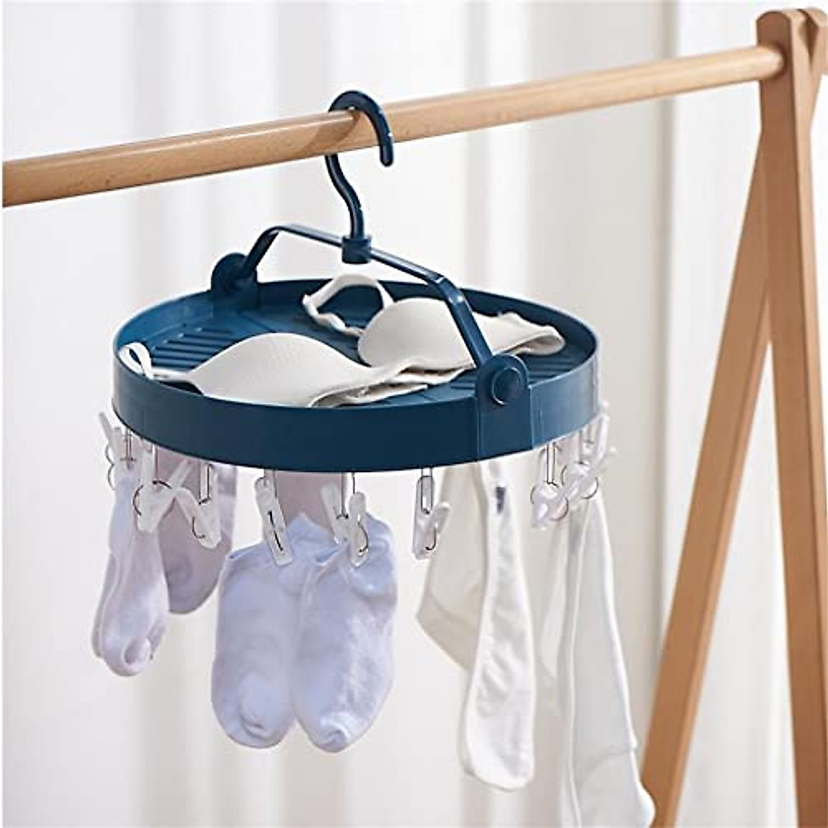 LIUZH Round Two-Way Foldable Clothes Hanger Underwear Socks Multi-Purpose 360-degree rotatable 18 Clip Clothes Rack ( Color : OneColor , Size : 18 Clips )