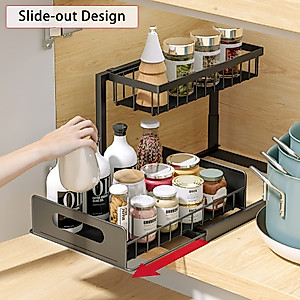 Under Sink Organizers and Storage, Multi-purpose 2-Tier Sliding Cabinet Basket Organizer Drawers, Kitchen Under Bathroom Storage Rack