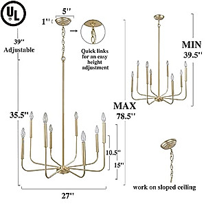 KSANA Gold Chandelier, Modern Light Fixture for Bedroom, Foyer, Dining & Living Room, Kitchen, and Entryway, (Upgraded Version, 2 Types of Height 8 Arms)