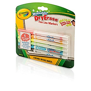 Crayola Dry Erase Markers, Fine Line, Classroom & School Supplies Assorted, 6 Pack