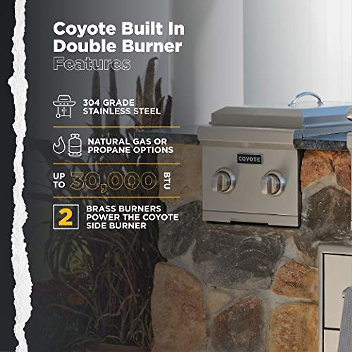 Coyote Built-In Double Side Burner, Propane Gas - C1DBLP