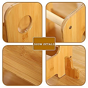 Abovehill Kids Step Stool Natural Toddler Kitchen Standing Study Stool 3 Height Adjustable Auxiliary Tower Toddler Stool for Kitchen Counter