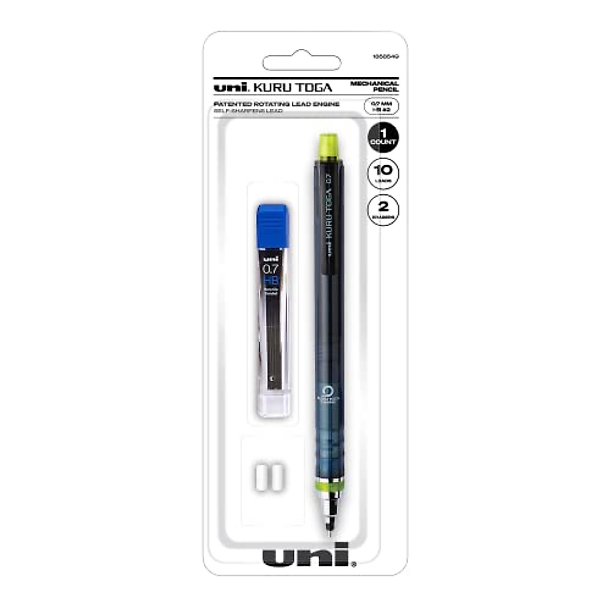 uni-ball Kuru Toga Mechanical Pencil with 0.7 mm Lead Refills & Pencil Erasers, HB #2