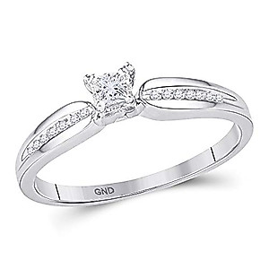 10kt White Gold Womens Princess Diamond Solitaire Promise Ring 1/6 Cttw