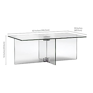 Henn&Hart Coffee Table, One Size, Clear Glass, 16" H x 42" L x 24" W