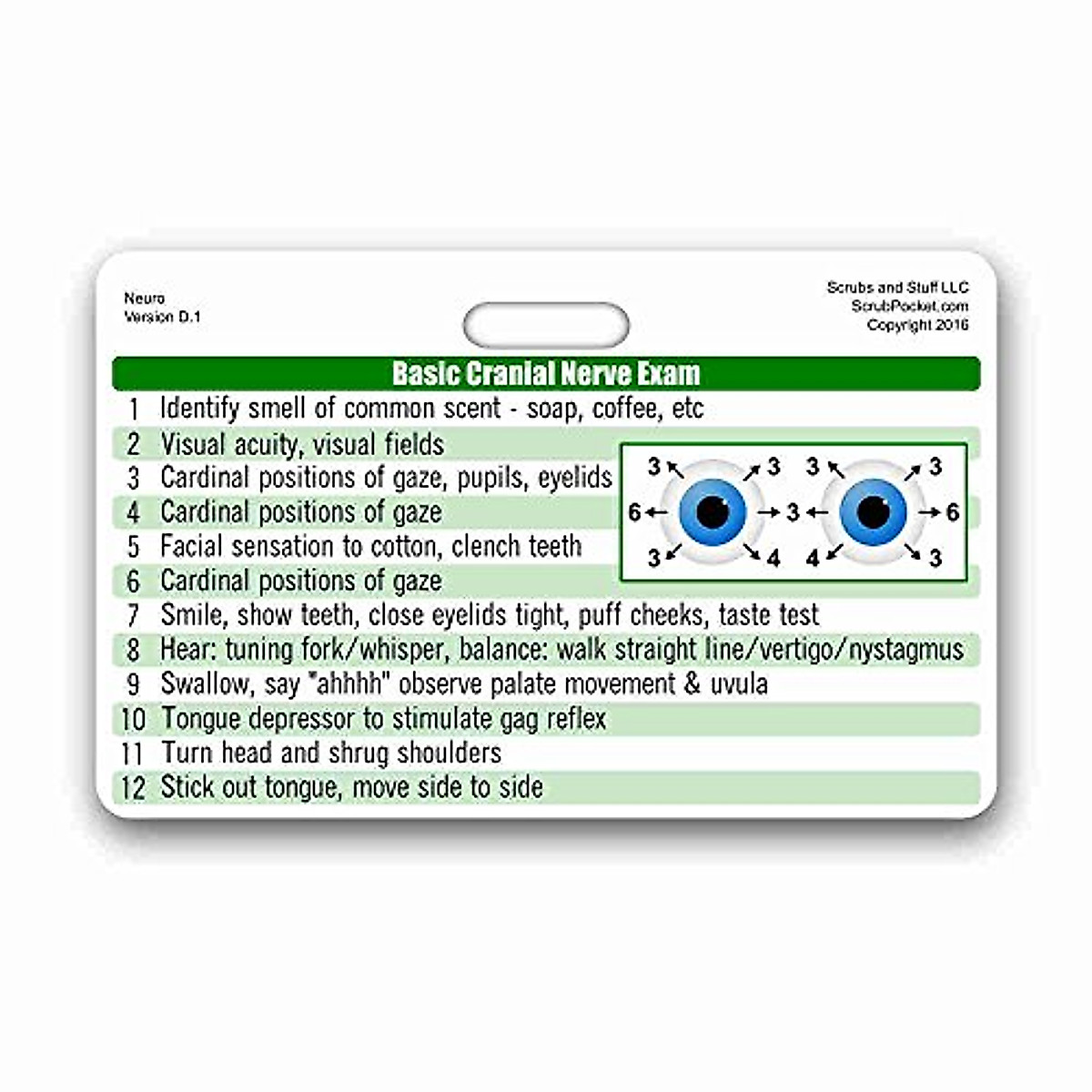 Cranial Nerve Exam Horizontal Badge Card (1 Card)