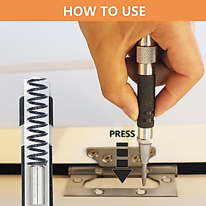 2-Piece Automatic Center Punch, 5 inch Spring Loaded Center Hole Punch with Adjustable Stroke Punch Tool for Metal Wood Glass Plastic, Metal Punch Tool for Woodworking