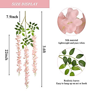 Pauwer Wisteria Hanging Flowers 24 Pack Fake Flower Garland Artificial Wisteria Vines Rattan Silk Flower String Wedding Party Wall Decorations,Blush Pink