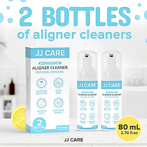JJ CARE Aligner Cleaner - Pack of 2, 80ml Invisalign Cleaner, Lemon-Flavored Clear Retainer and Aligner Cleaner and Whitener, Kills Bacteria, Whitens Teeth & Fights Bad Breath