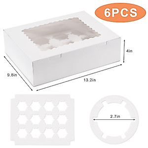 Hoewina 6PCS Cupcake Boxes - Hold 12 Count Cupcake Containers with Window, Food Grade Cupcake Holder Easy Transport and Presentation - Ideal for Cupcakes, Desserts, and More
