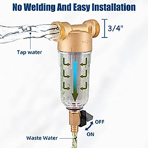 Filterelated Reusable Whole House Spin Down Sediment Water Filter,50 Micron Flushable Prefilter Filtration, 1" MNPT + 3/4" FNPT + 3/4"MNPT, Lead-Free Brass,BPA Free