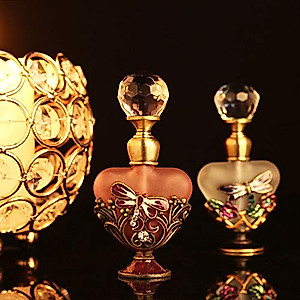 YU FENG Vintage Dragonfly Pewter and Glass Perfume Bottle with Diamand for Woman,Friends