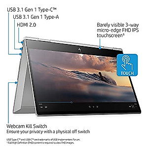 HP ENVY x360 Convertible 15-inch FHD Touchscreen 2-in-1 Laptop, 10th Gen Intel Core i7-10510U, 8GB RAM, 512GB SSD, Windows 10 Home, Fingerprint Reader, Webcam Kill Switch (15-dr1010nr, Natural Silver)