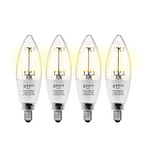 Geeni LUX Edison B11 Filament WiFi LED Smart Bulb, B11 Candelabra, 4W, E12 Base, Dimmable, White Light, Compatible with Amazon Alexa & Google Home - No Hub Required- 4 Pack