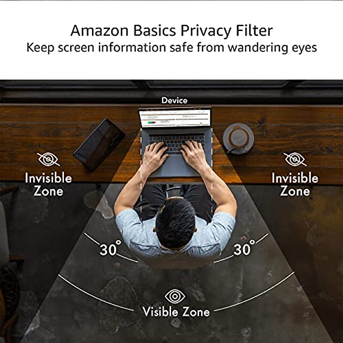 Amazon Basics Privacy Screen Filter - 22 Inch 16:9 Widescreen Monitor, Anti Glare & Blue Light Filter (22 inch (16:9), 18.76" x 10.56")
