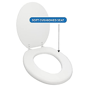 Ginsey Cushioned Desert White Soft Toilet Seat for Stylish Bathroom Décor, Off-white, Elongated 19.7 x 15 x 3 inches