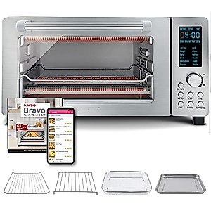 Nuwave Bravo 12-in-1 Digital Toaster Oven, Countertop Convection Oven & Air Fryer Combo, 1800 Watts, 21-Qt Capacity, 50°-450°F Temp Controls, Dual Zone Surround Cooking, Linear T Technology, SS Look