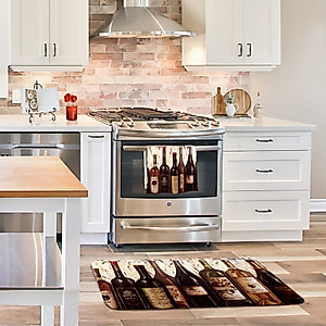 Italian Wine Kitchen Mat & Hand Towel Set (2-Piece Set) - Fine Art Print Kitchen Floor Mat - Microfiber Polyester Decorative Kitchen Towels - Soft Flannel Top, Memory Foam Machine Washable Kitchen Set