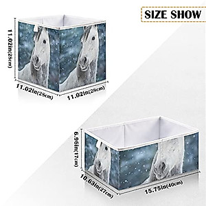 RunningBear White Horse Storage Basket Storage Bin Square Collapsible Storage Cubes Cloth Baskets Containers Organizer for Rooms Playroom Shelves