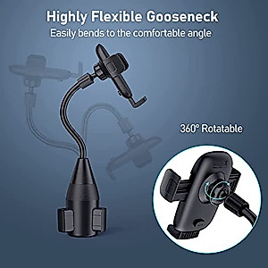 Cup Holder Phone Mount [Extendable Base & Adjustable Gooseneck] Car Phone Holder Mount Long Neck Cell Phone Holder Car Mount for iPhone Automobile Cradle Friendly Vehicle Fit for iPhone,Samsung,LG