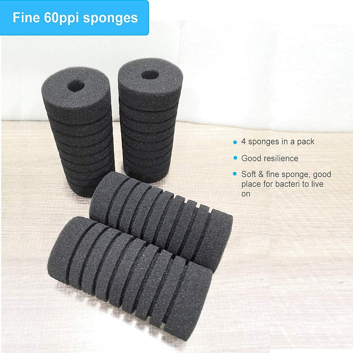 hygger Pack of 4 Replacement Sponges for Aquarium Double Sponge Filter (M)