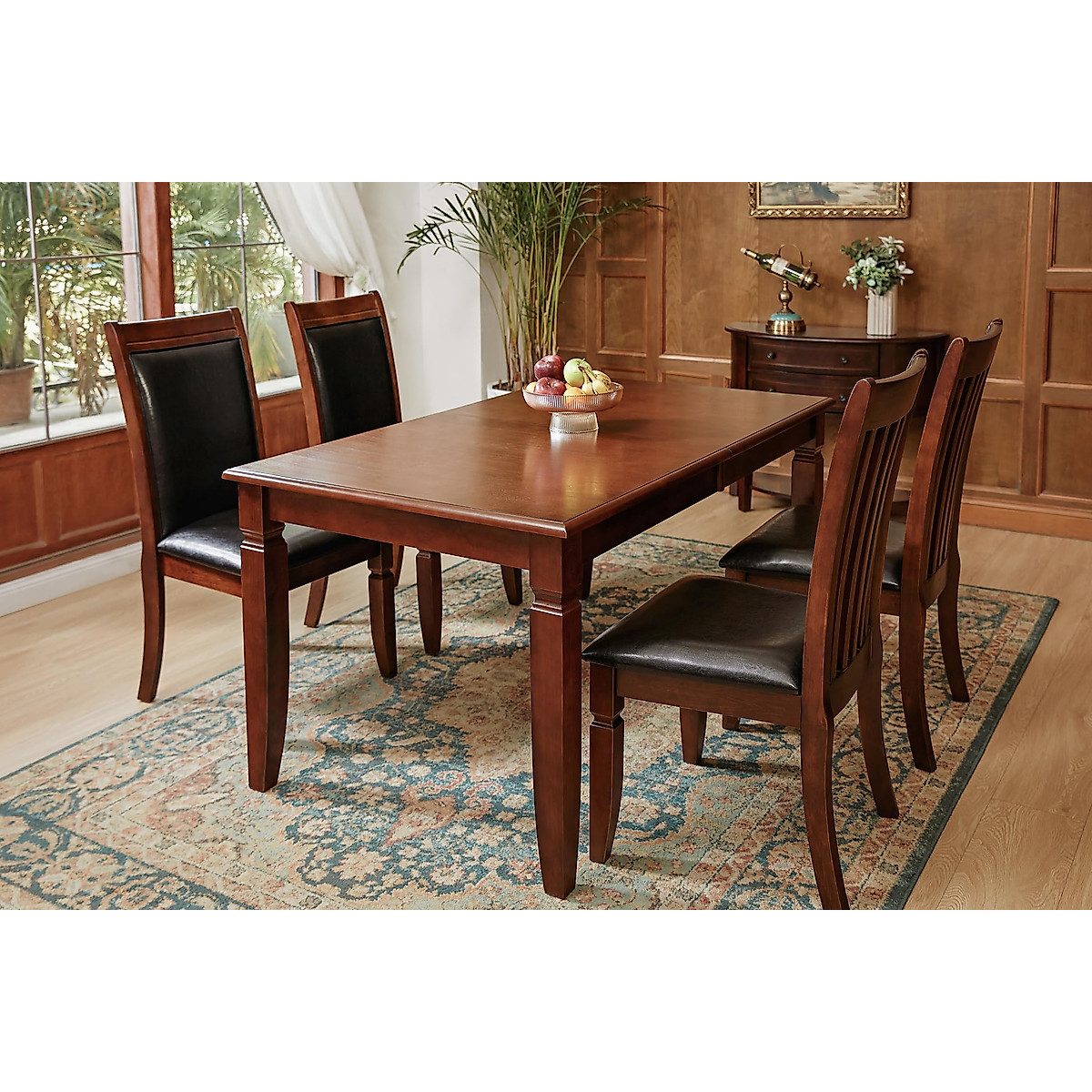 FurnitureR Dining Table Solid Wood Rectangular Extension Simple Table for Dining Room Kitchen, 77.7 Inches, Brown