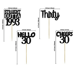 Gyufise 24 Pack 30th Birthday Cupcake Toppers Black Glitter Thirty Straight Outta 1993 Hello 30 Cupcake Picks Cheers to 30 Years Birthday Anniversary Cake Decorations Supplies