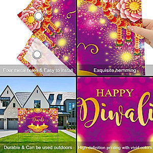 YCUCUEI 72x43inch Fabric Purple Happy Diwali Backdrop India Festival of Lights Photography Background Floral Peacock Feather Party Decoration Banner Photo Booth