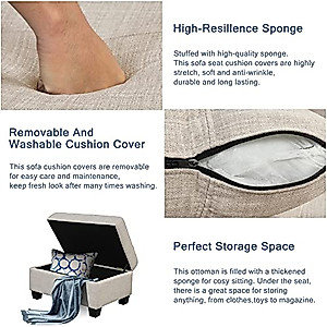 P PURLOVE Sectional Sofa, Large Sectional Sofa with Storage Ottoman, U Shaped Linen Sectional Couch with 2 Throw Pillows for Living Room, Large Space Apartment (Beige)