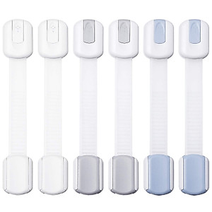 Child Safety Locks(6 Pack), Tinabless No Tools or Drilling -Adjustable Size/Flexible -Adhesive Furniture Latches for Baby Proofing Cabinets, Drawers, Appliances, Toilet Seat, Fridge, Oven & More