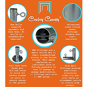 10' x 10' High Peak Canopy Fittings, DIY RV & Boat Carport, Party Tent, 1" EMT Metal Frame Parts