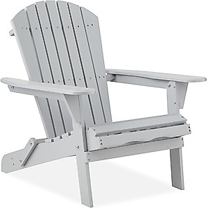 Best Choice Products Folding Adirondack Chair Outdoor Wooden Accent Furniture Fire Pit Lounge Chairs for Yard, Garden, Patio w/ 350lb Weight Capacity - Gray