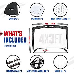 NET PLAYZ 4ftx3ft Easy Fold-Up Portable Training Soccer Goal, 36"D x 48"W x 36"H, Set of 2