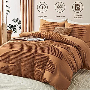 BEDAZZLED Duvet Cover Queen(90''נ90'')Size, 3 Pieces Boho Bedding Sets for Shabby Chic Home, Tufted and Soft Comforter Cover Set, Pumpkin