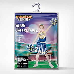 Spooktacular Creations Girl Blue Cheerleader Costume, Halloween Cute Cheer Uniform Outfit with Accessories for Halloween High School Cheerleader Dress Up Costume-M