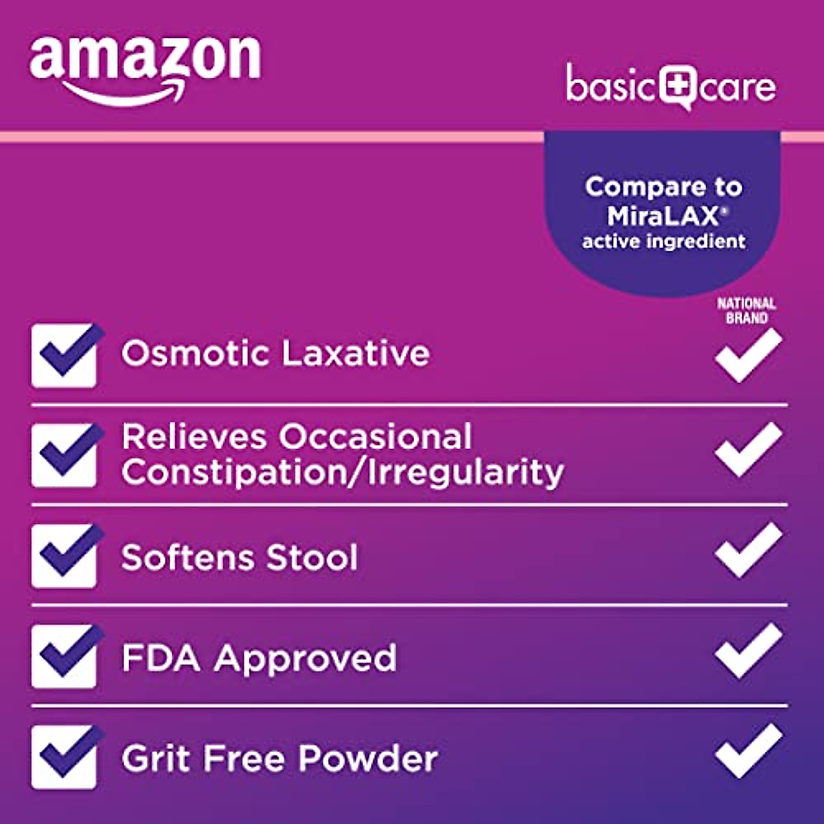 Amazon Basic Care ClearLax Polyethylene Glycol 3350 Powder for Solution, Osmotic Laxative, Relieves Occasional Constipation, Unflavored, 1.68 pound (Pack of 1)