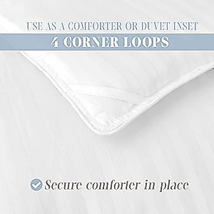 Elegant Comfort Premium Hotel Quality 1200 Thread Count 100% Egyptian Cotton, 3-Piece Stripe Down Alternative Cotton Comforter Set - Box Stitched - Duvet Insert with 4 Corner Tabs, Twin XL, White