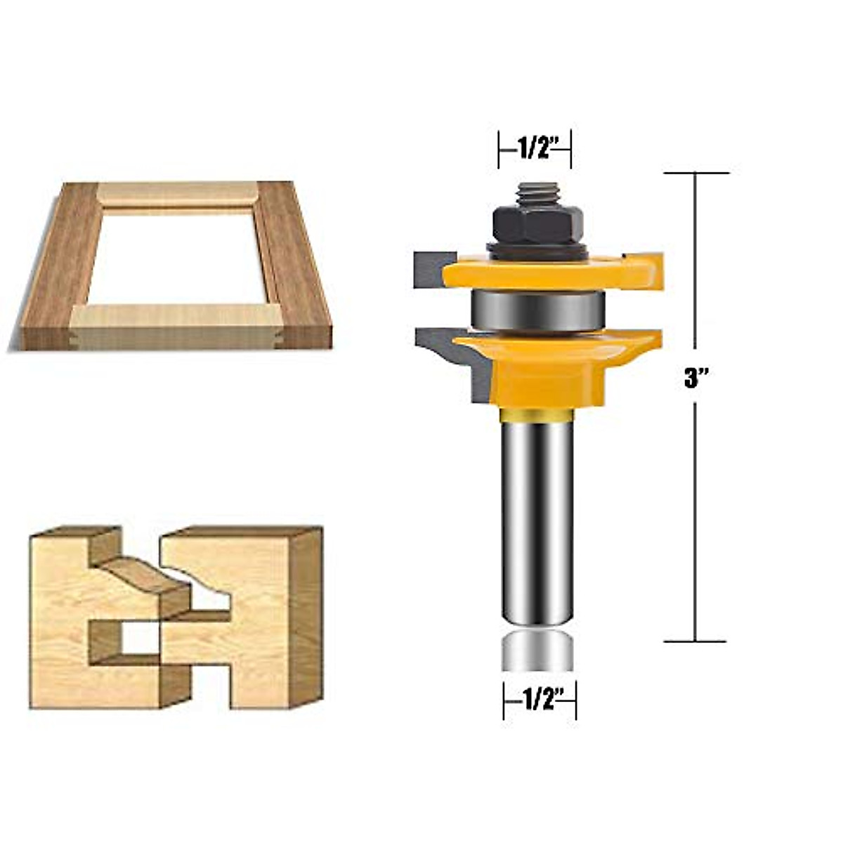 LEATBUY Router Bits Cabinet Door 3 PCS Router Bit Set 1/2-Inch Shank Rail and Stile Round Over Raised Panel Woodworking Wood Cutter, Wood Carbide Groove Tongue Milling Tool(1/2 Line)