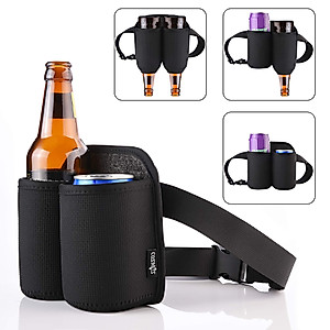 CM 2-Bottles Beer Belt Strap Can Holder Soda Beverage Holder with Buckle for BBQ Party Camping Beer Can