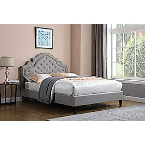 HomeLife Premiere Classics 51" Tall Platform Bed with Cloth Headboard and Slats - King (Light Grey Linen)