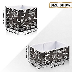 Kigai Black White Butterfly Flower Cube Storage Bins - 11x11x11 In Large Foldable Storage Basket Fabric Storage Baskes Organizer for Toys, Books, Shelves, Closet, Home Decor