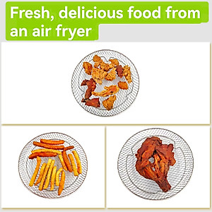 Air Fryer Racks, 3Pack Round Stackable Dehydrator Racks with Insulated Clamp and Brush Universal Stainless Steel Kitchen Air Fryer Accessories Fit all 5.0QT - 10.0QT Air fryer, 8inch