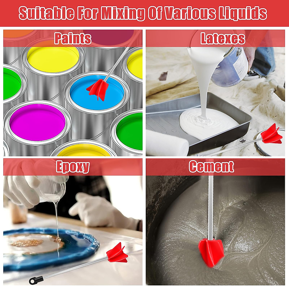 Aemygo 11 Inch Paint Mixer for Drill, 4 Pcs Drill Mixer Attachment 1 Gallon Resin Epoxy Mixer, Paint Stirrer for Most Drill, Concrete Resin Paint Silicone Paddle